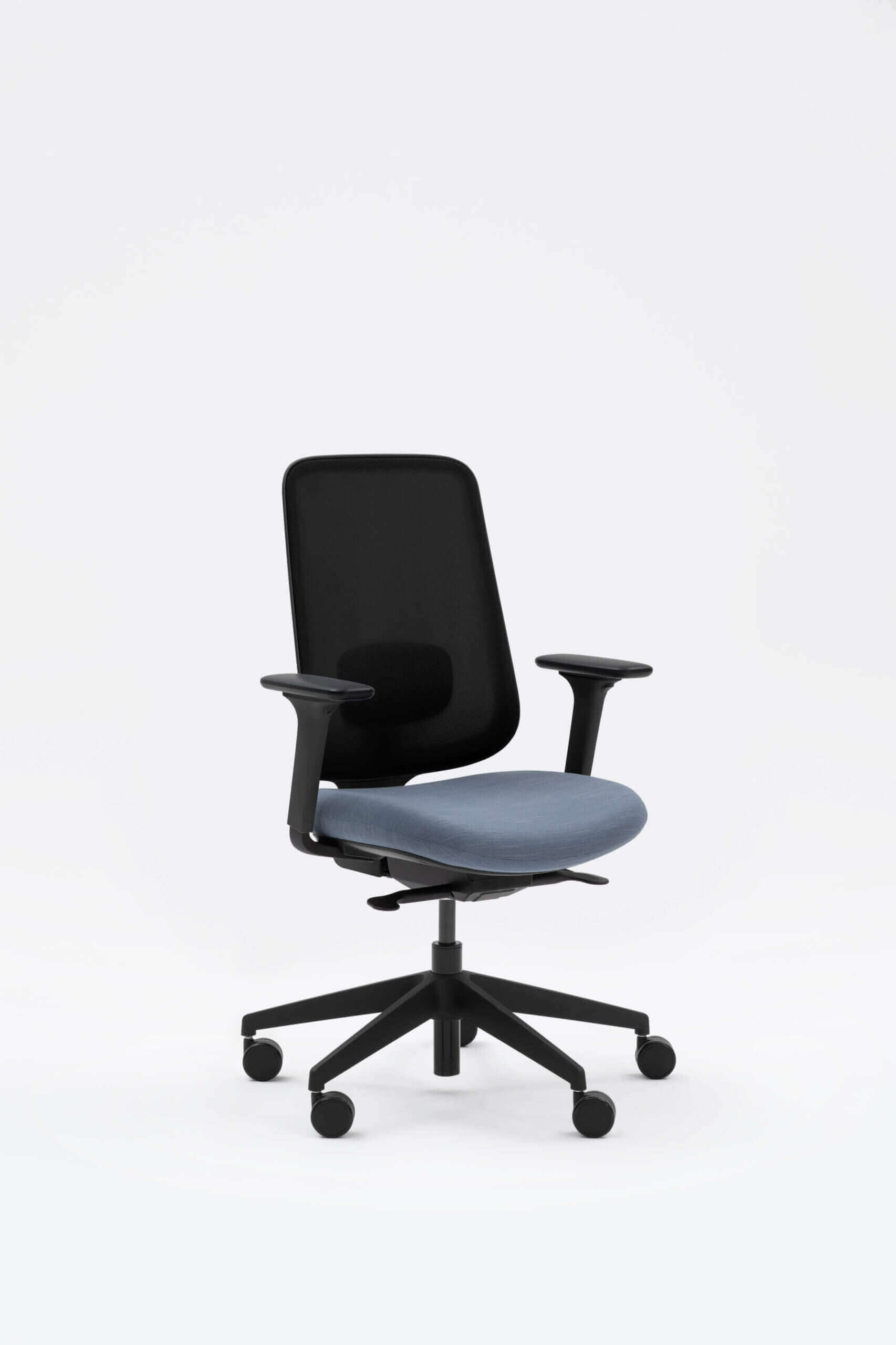 Task One Black Office Chair - With Arms & Bluestone Seat - Slouch