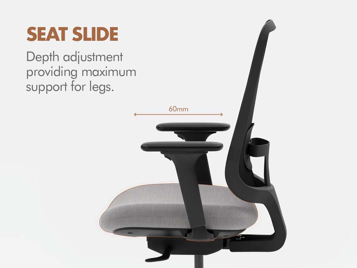 Task One Grey Office Chair - With Arms & Bluestone Seat - Slouch