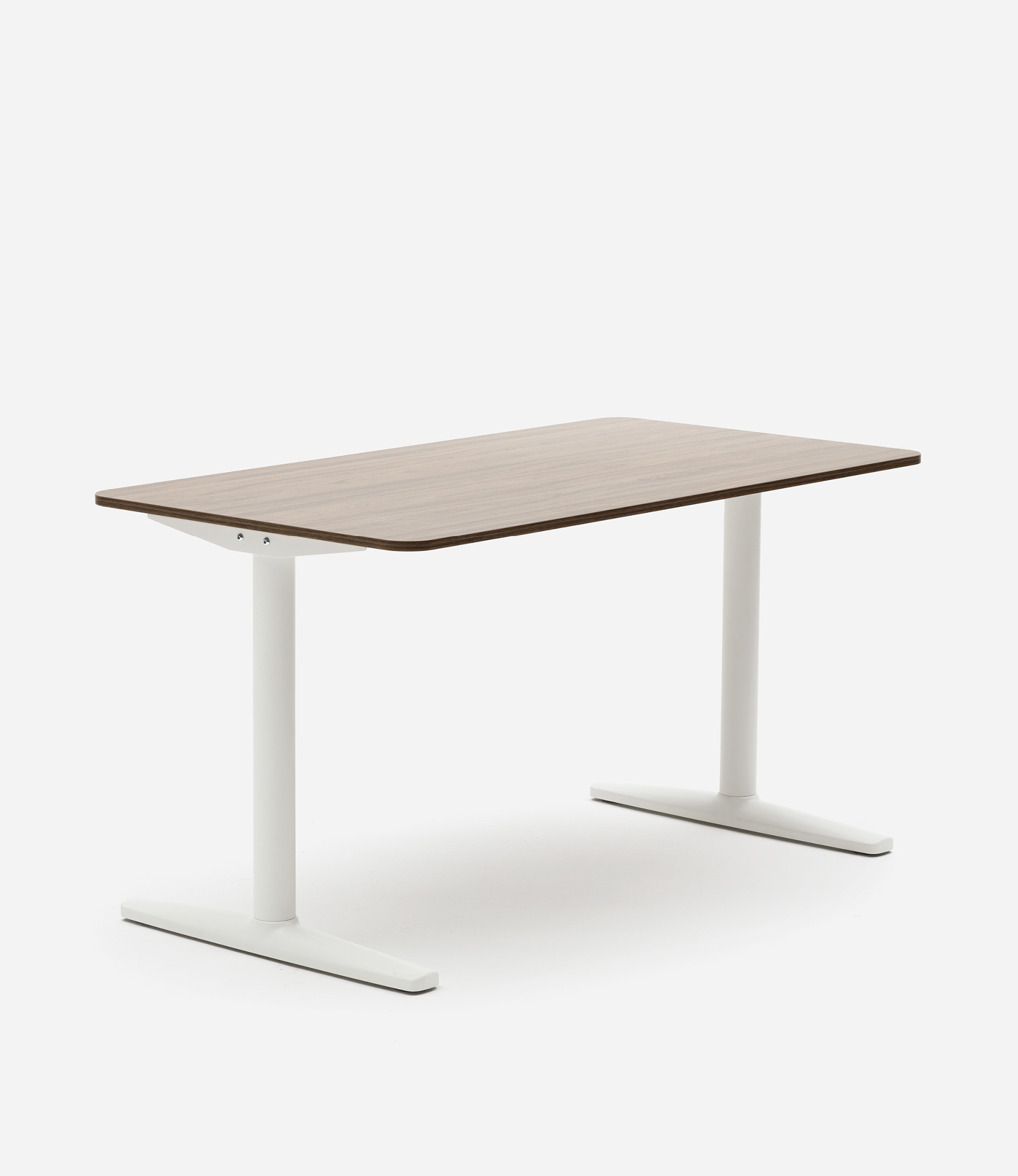 Smart White Fixed Height Desk - Walnut Top - 1400mm - Slouch