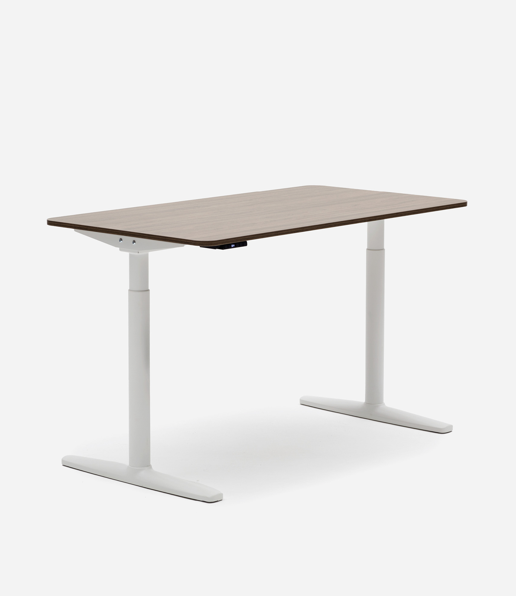 Smart White Adjustable Height Desk - Walnut Top - 1400mm - Slouch