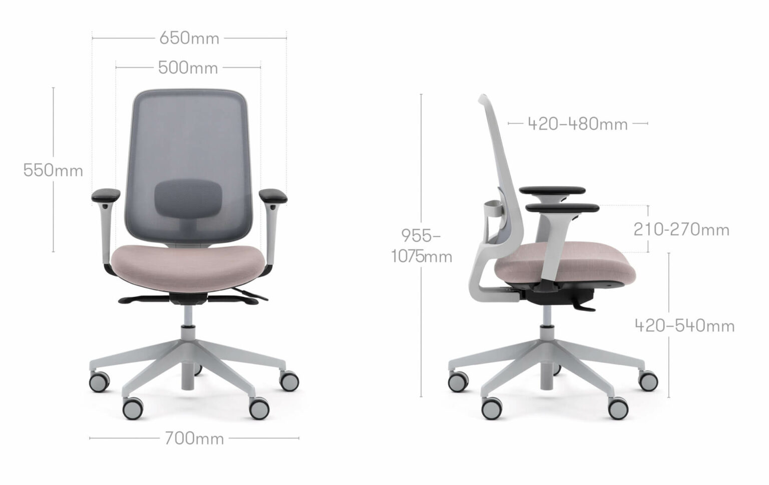 Task One Grey Office Chair - With Arms & Fog Seat - Slouch