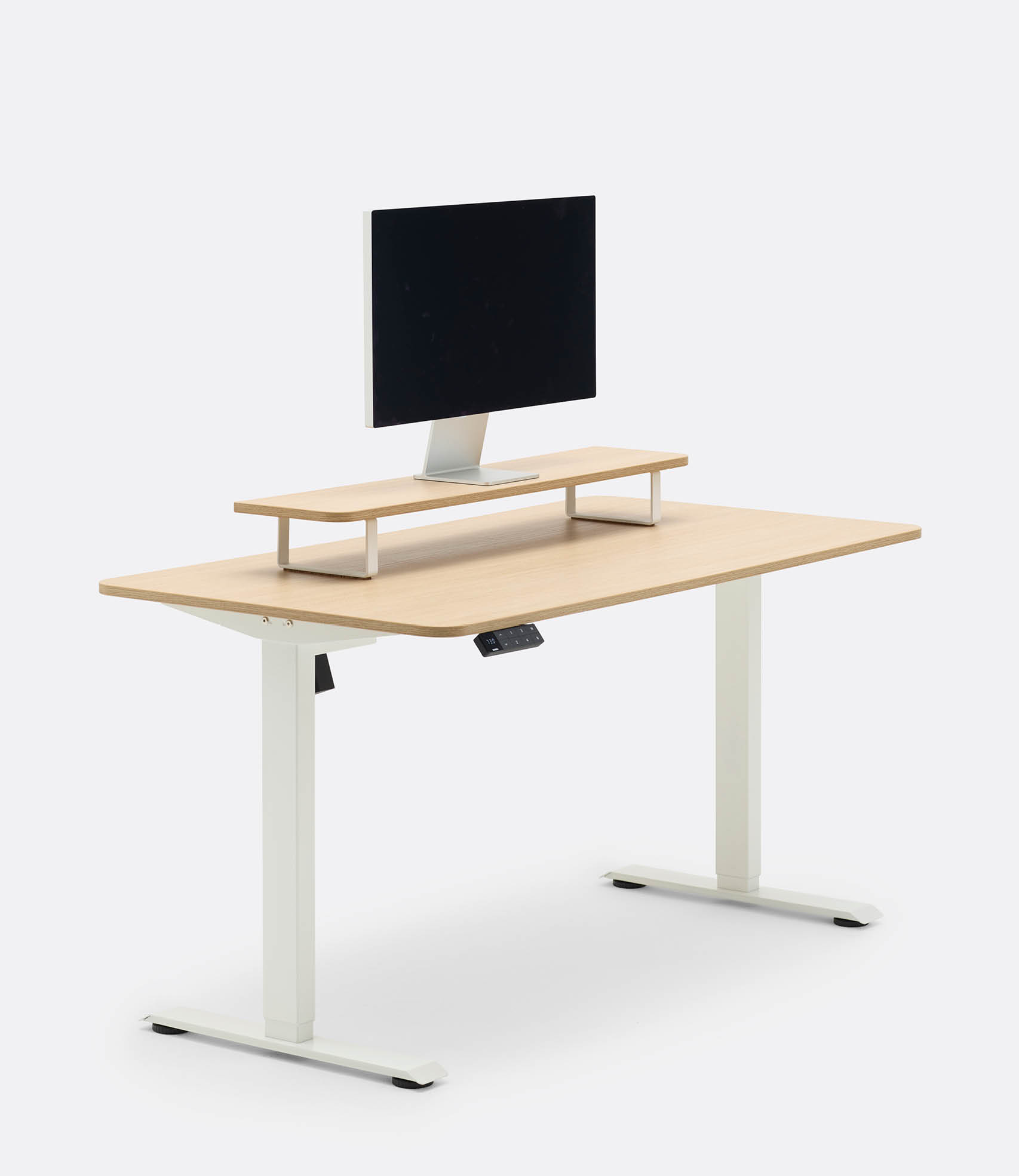 Edge Monitor Stand - Oak Top - White Frame - Slouch