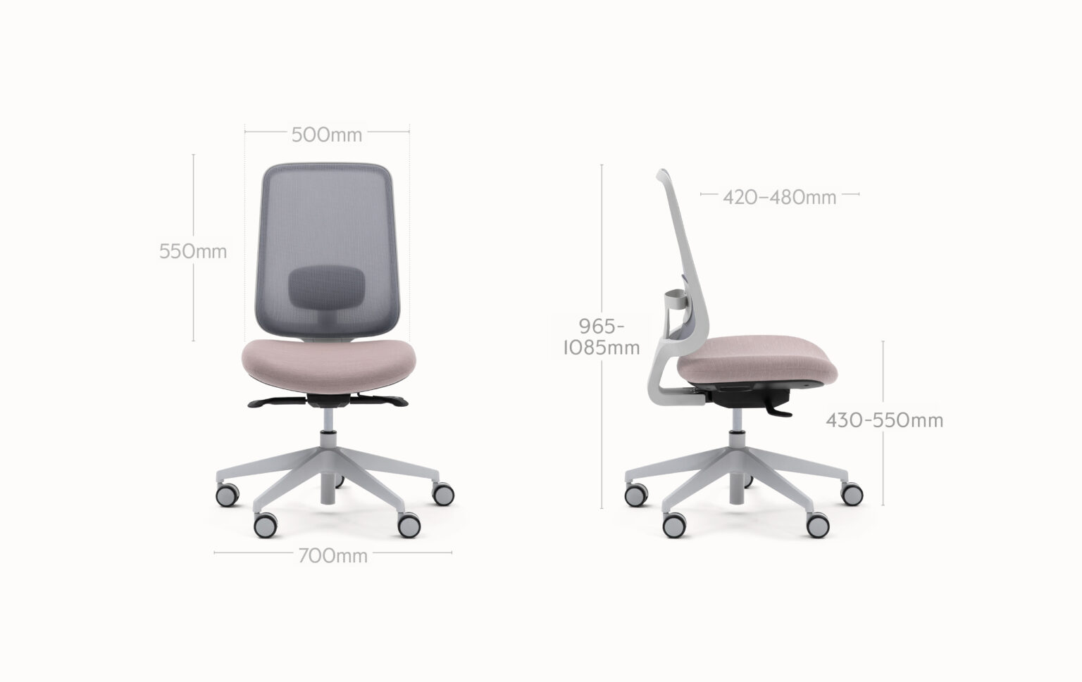 Task One Grey Office Chair - No Arms & Fog Seat - Slouch